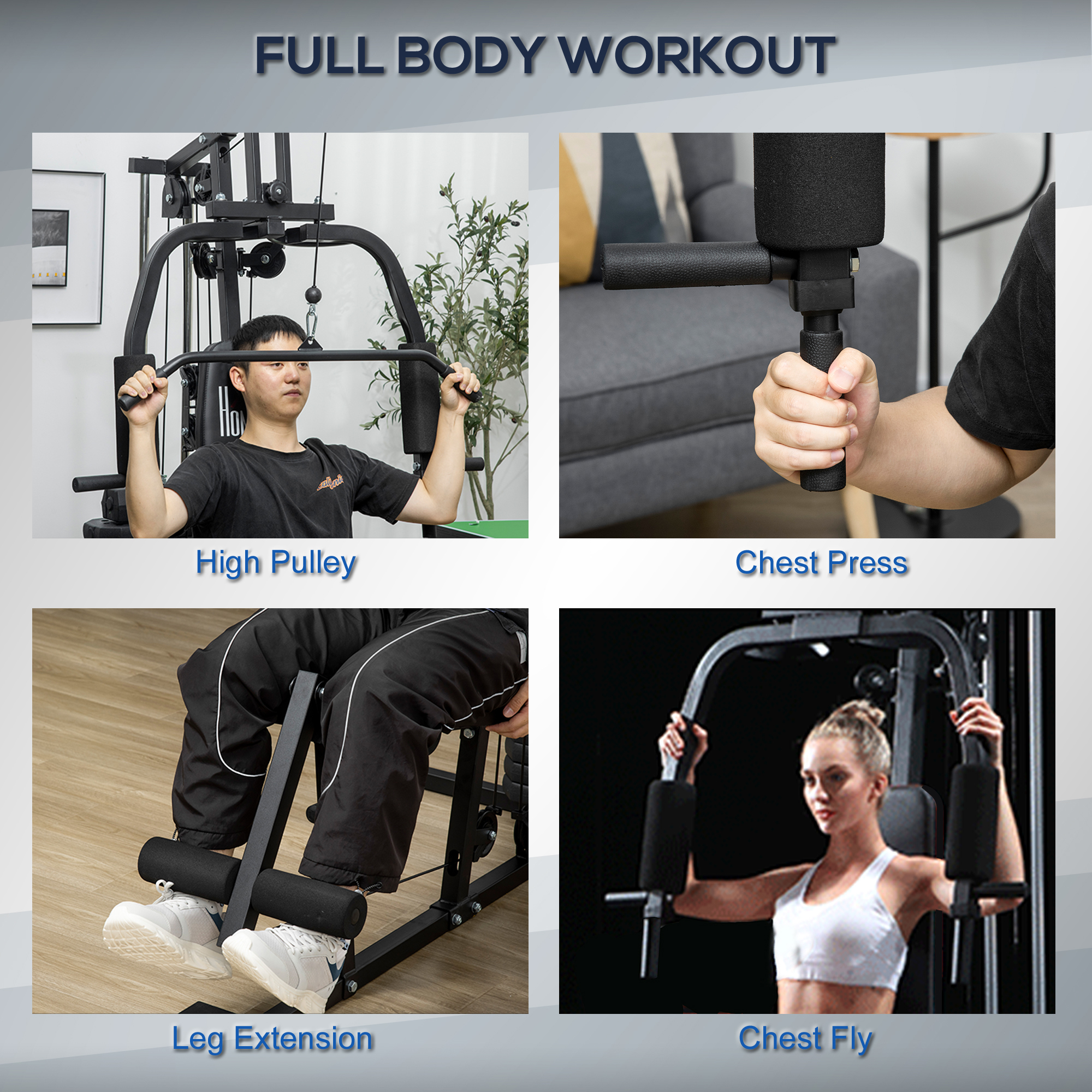 HOMCOM Multifunction Home Gym Machine, with 45kg Weight Stacks, for ...