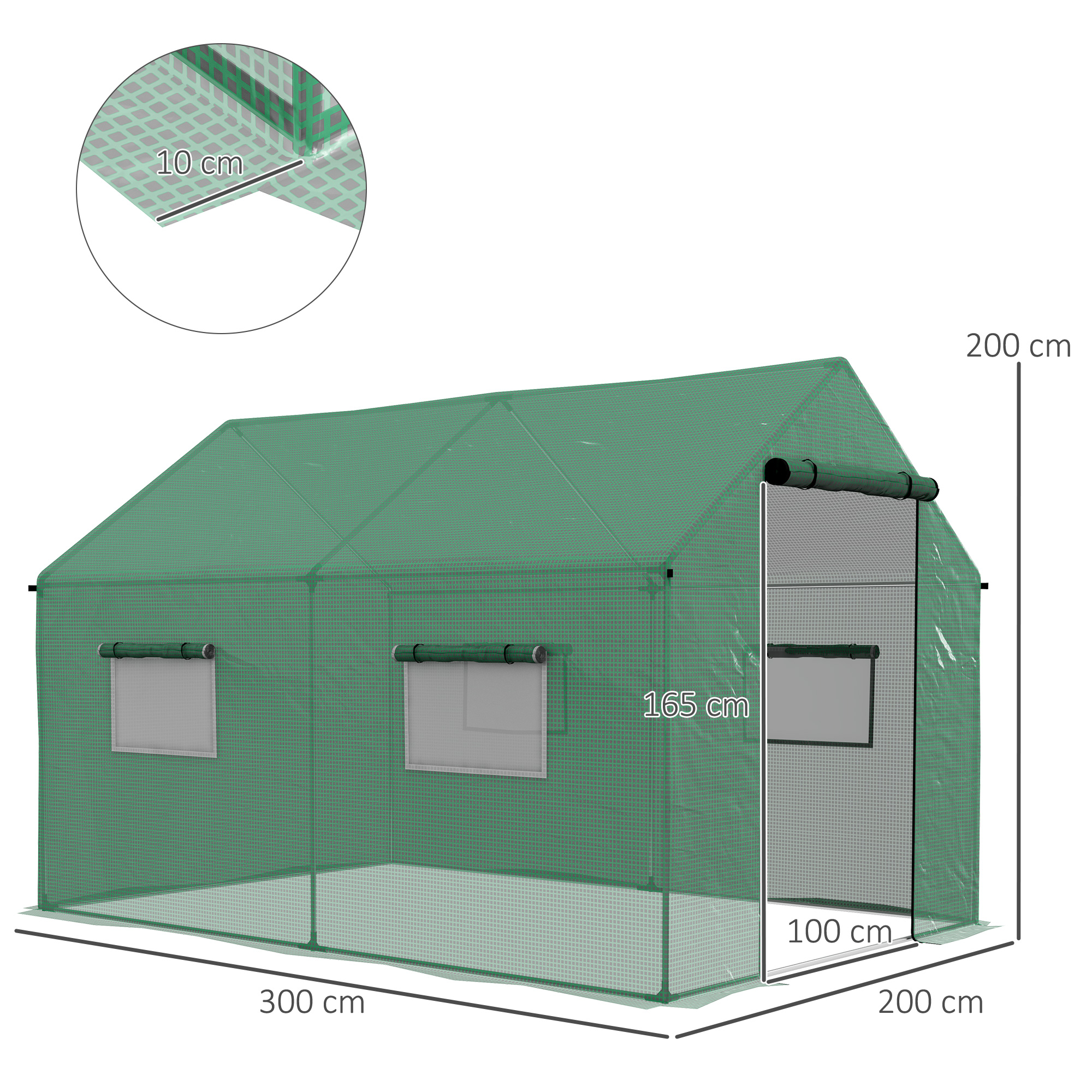 Outsunny Polyethylene Walk-in Polytunnel Greenhouse, 2 x 3(m), Green ...