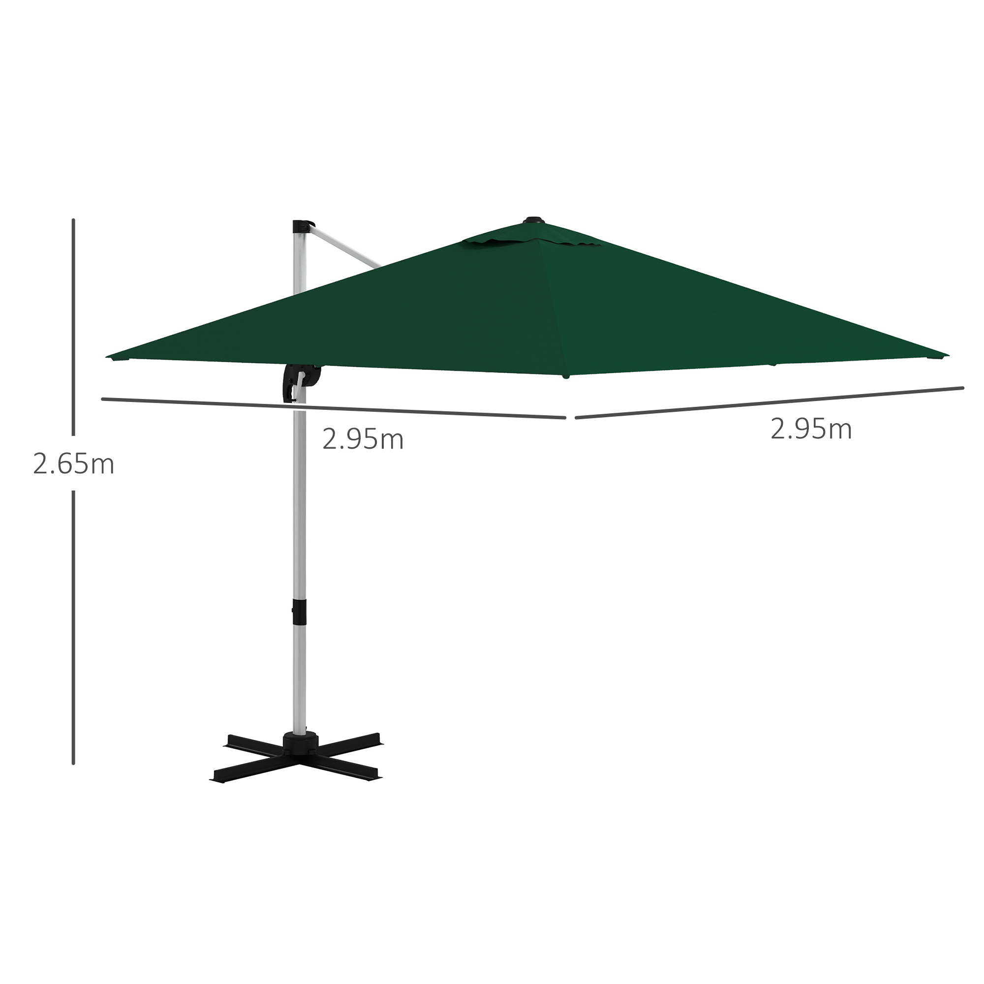 Outsunny Square Cantilever Garden Parasol, with Five-Position Canopy ...
