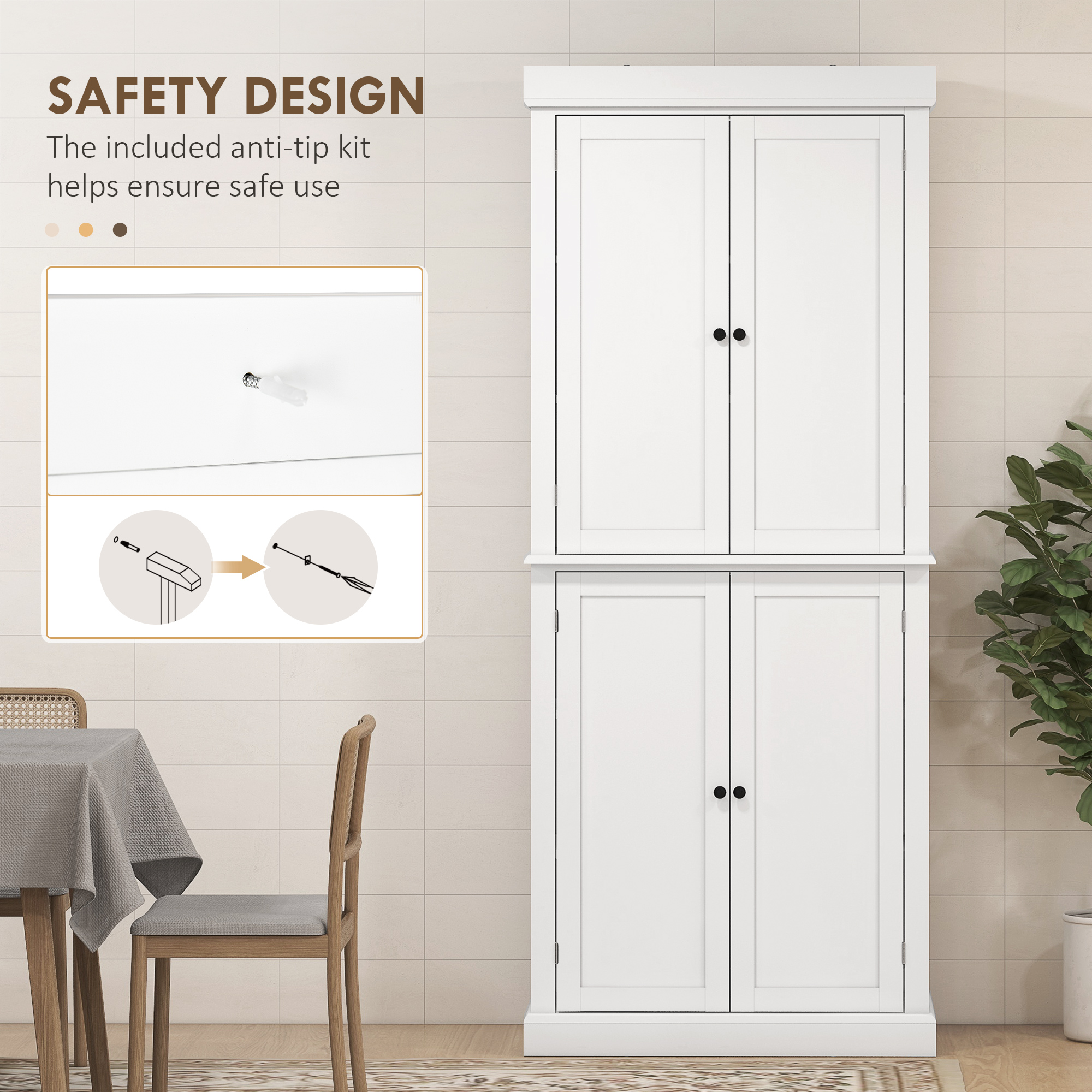 HOMCOM Freestanding Kitchen Cupboard with 4 Doors, Storage Cabinet with ...