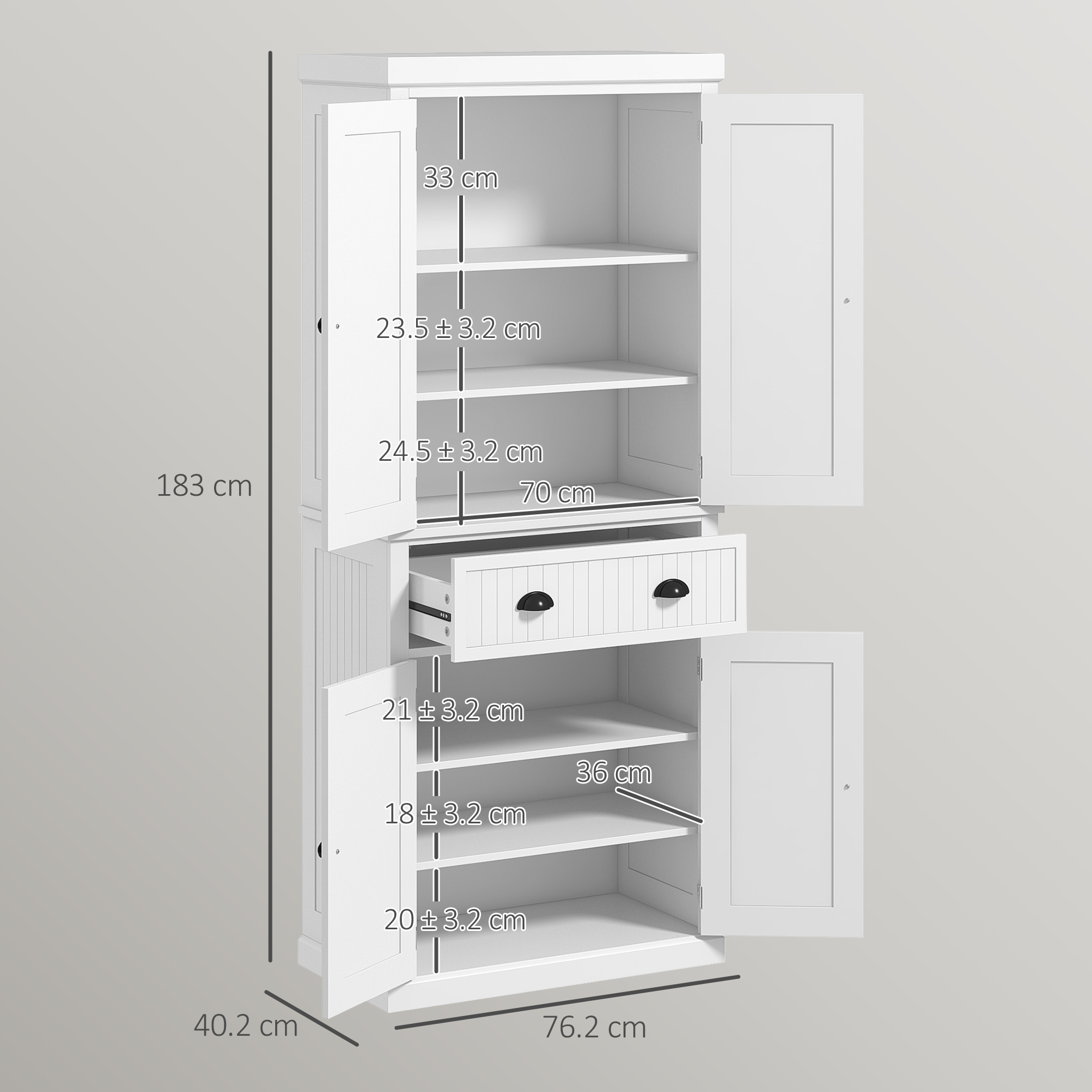 HOMCOM Freestanding Multi-Storage Kitchen Cabinet - White - Furnedo