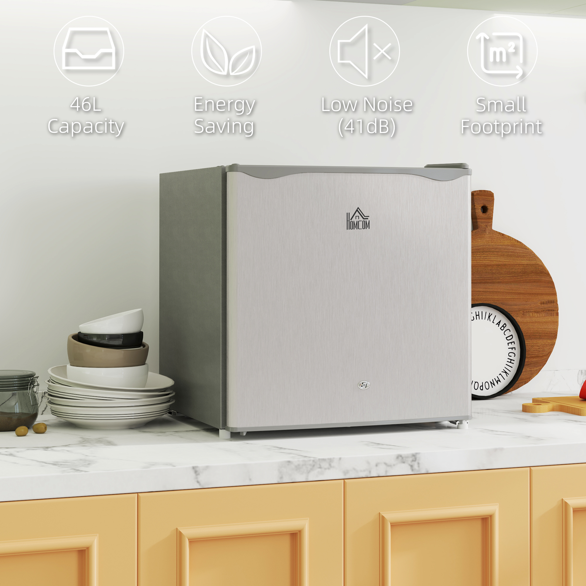 HOMCOM 46 Litre Lockable Countertop Fridge - Grey - Furnedo