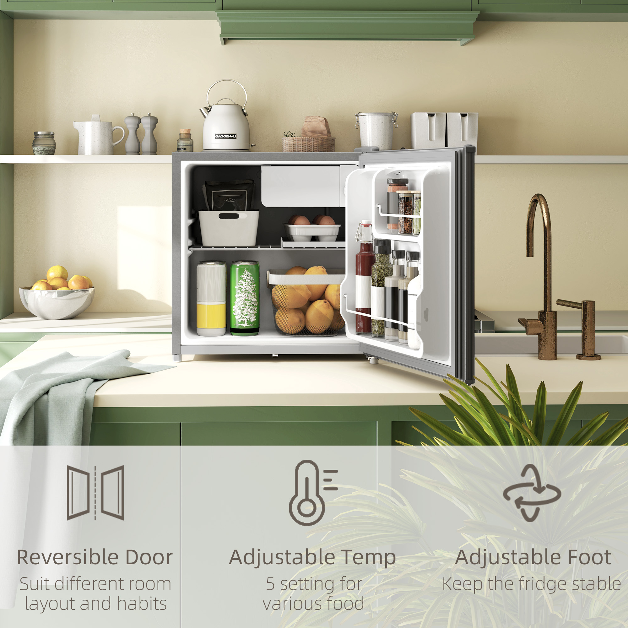 HOMCOM 46 Litre Lockable Countertop Fridge - Grey - Furnedo