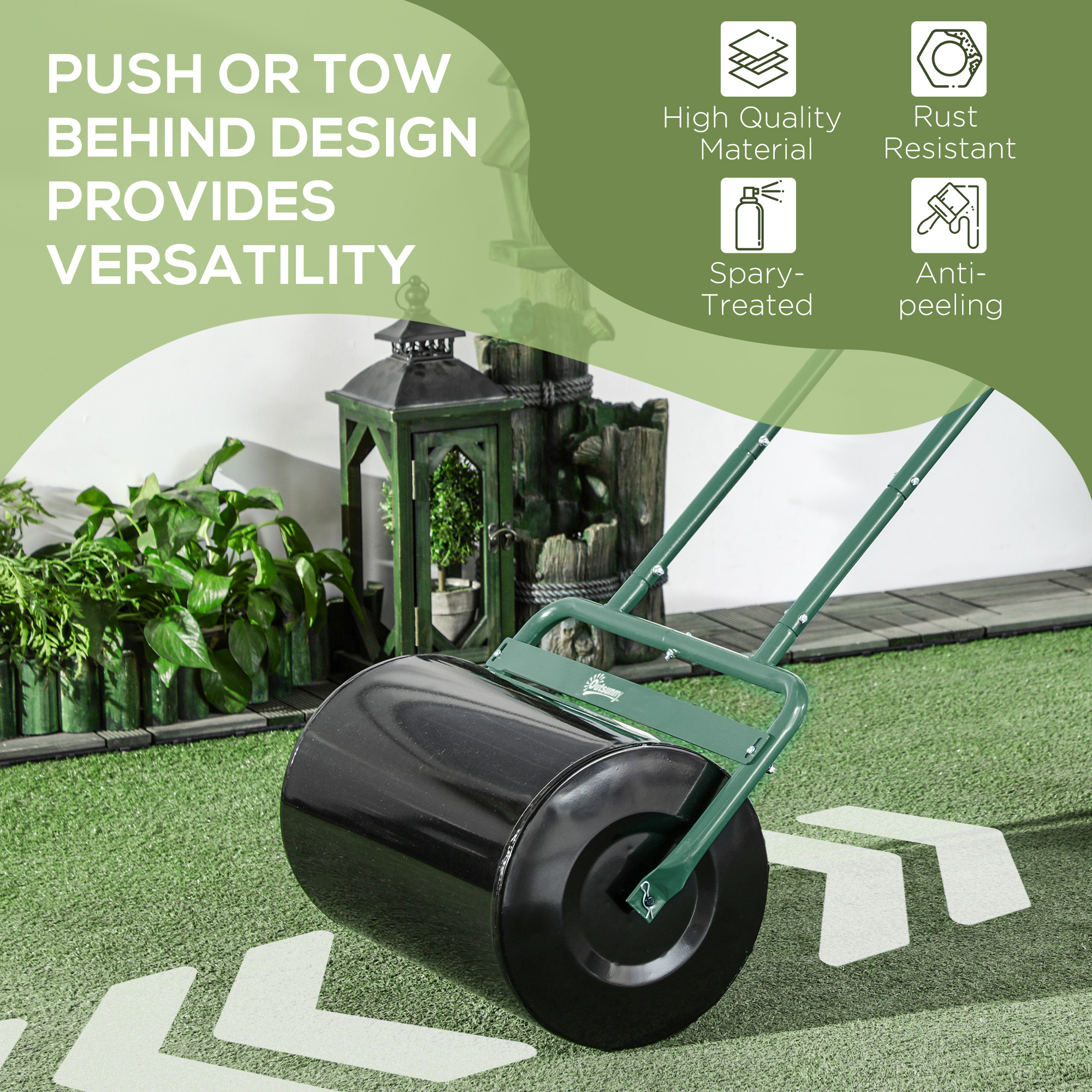 Outsunny 38L Fillable Cylinder Steel Lawn Roller - Dark Green - Furnedo