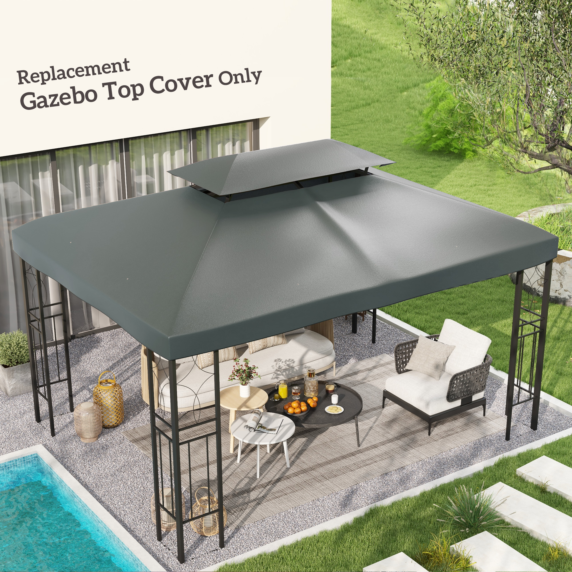 Outsunny Gazebo Roof Replacement, for 3 x 4m Frames - Grey - Furnedo