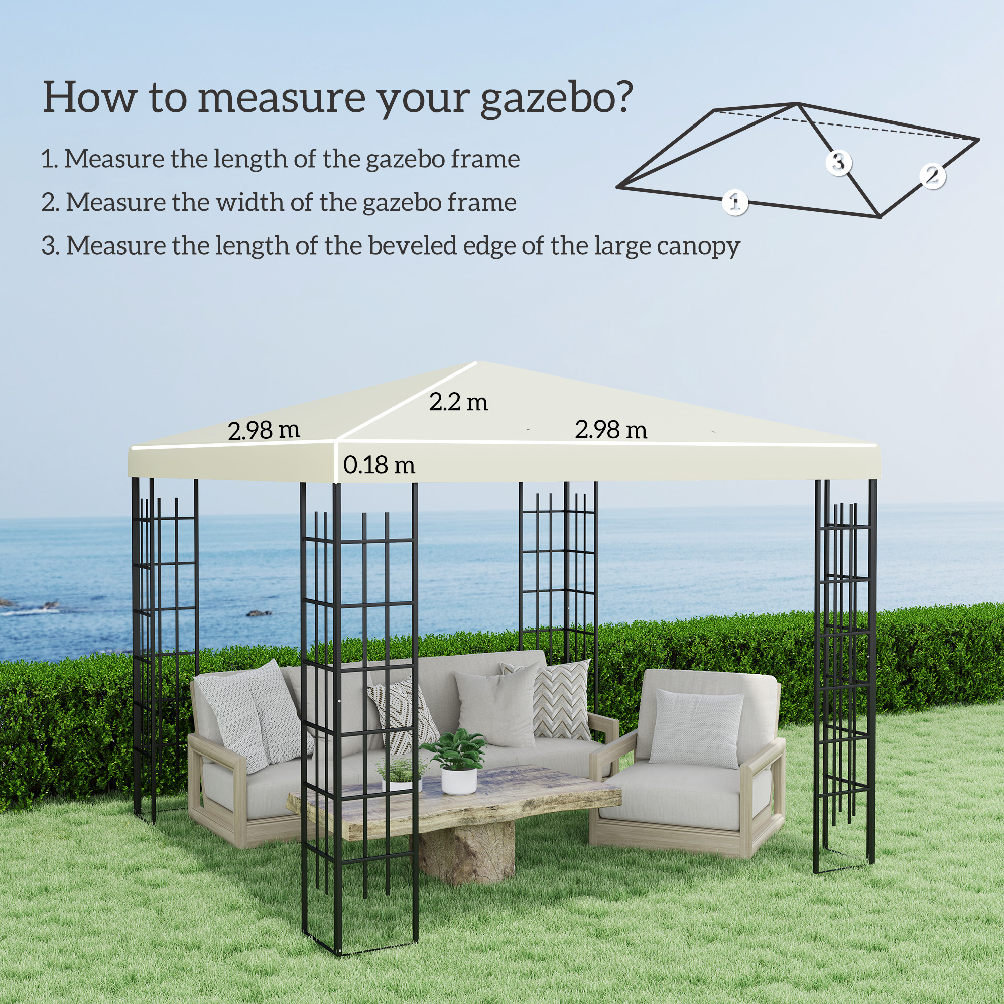 Outsunny 3 x 3(m) Gazebo Frame Replacement - Cream - Furnedo