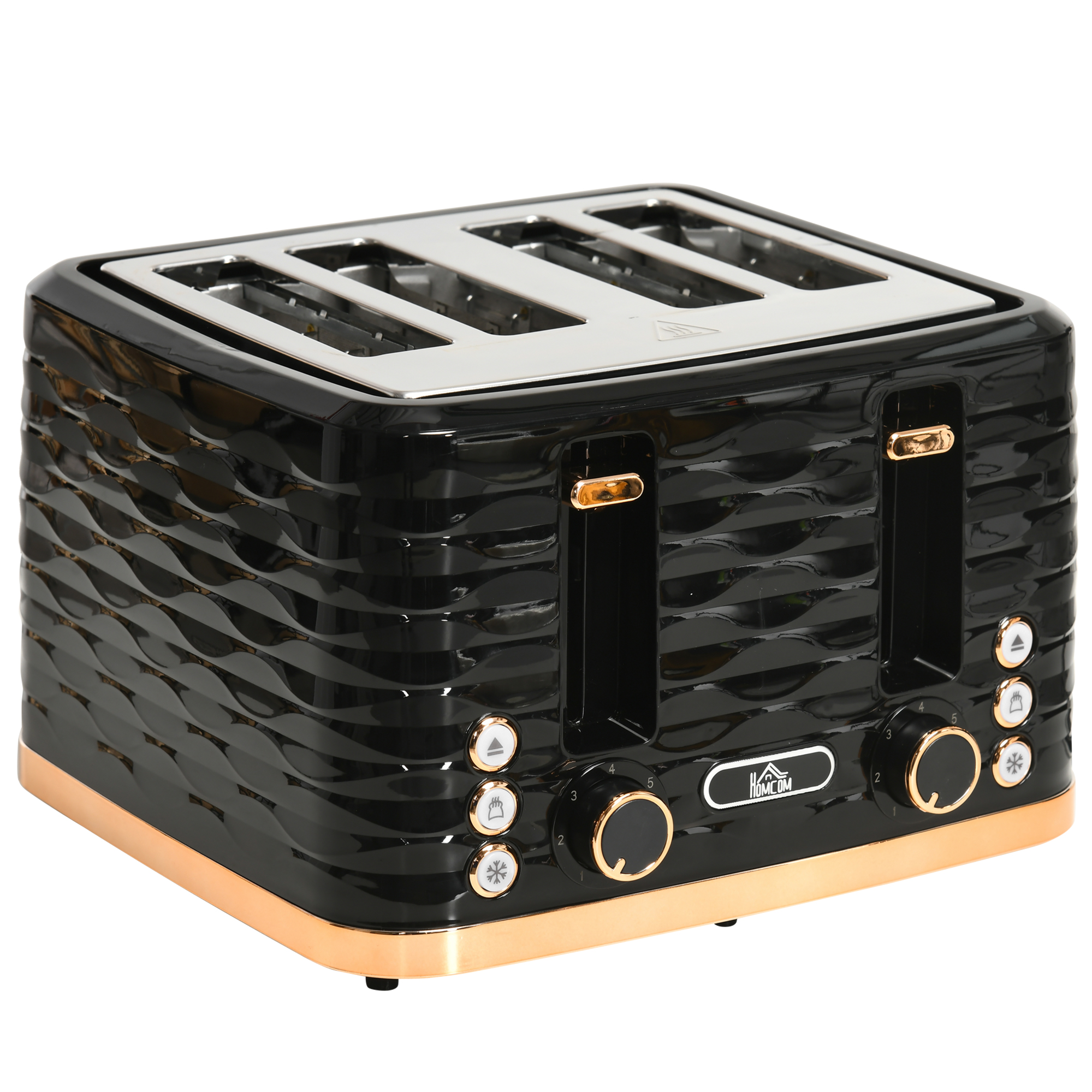 HOMCOM Four-Slice Rippled Toaster - Black - Furnedo