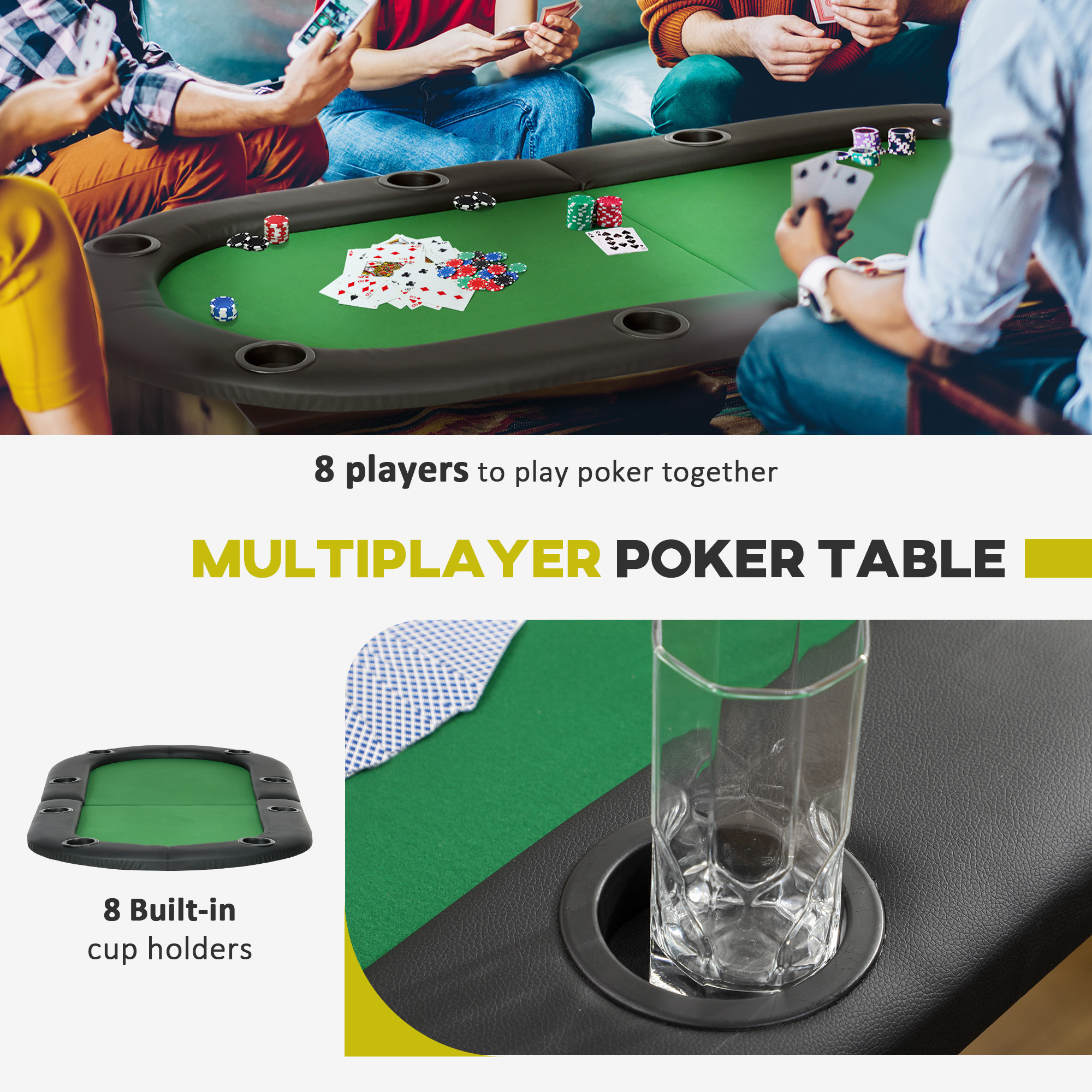 HOMCOM 8 Player Folding Poker Table, Oval Portable Blackjack Casino ...