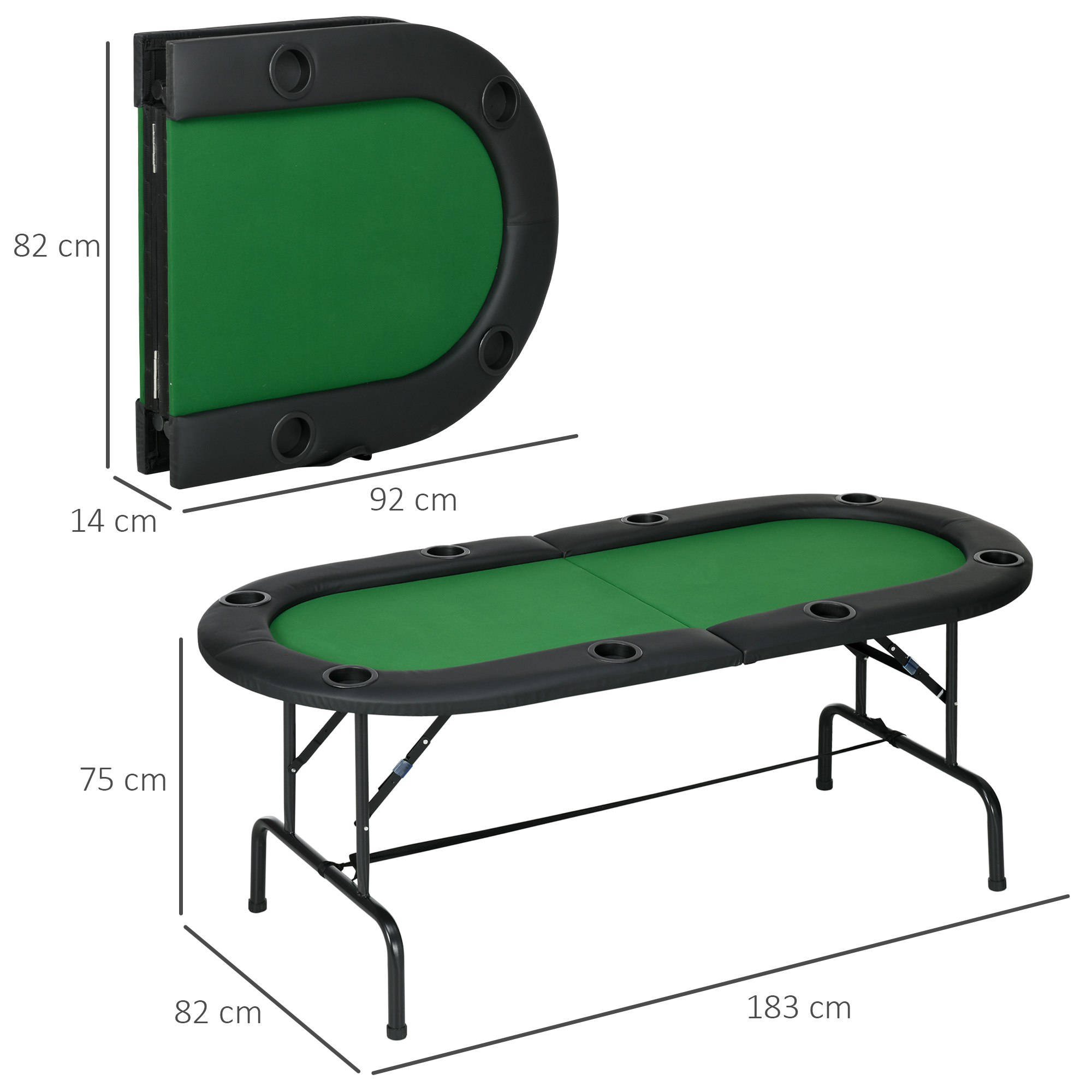 HOMCOM 8 Player Folding Poker Table, Oval Portable Blackjack Casino ...