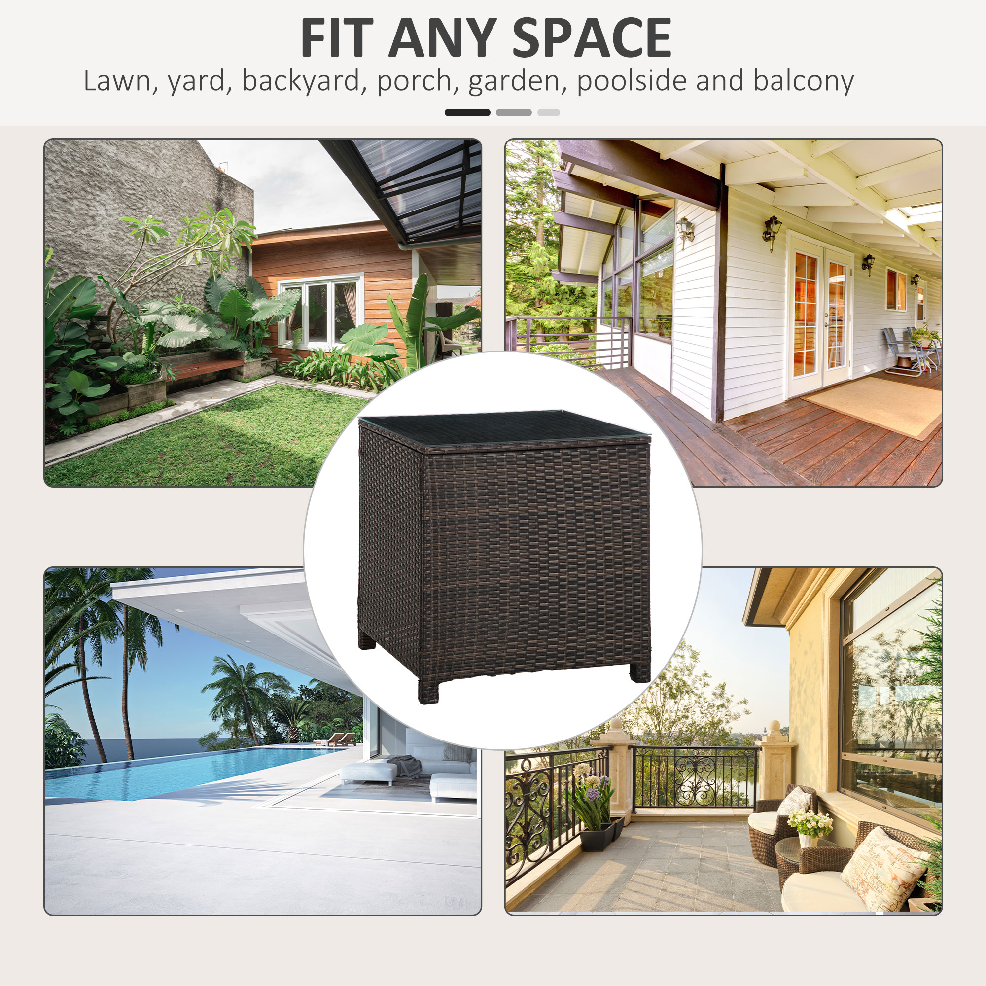 Outsunny Rattan Garden Furniture Side Table Patio Frame Tempered Glass ...