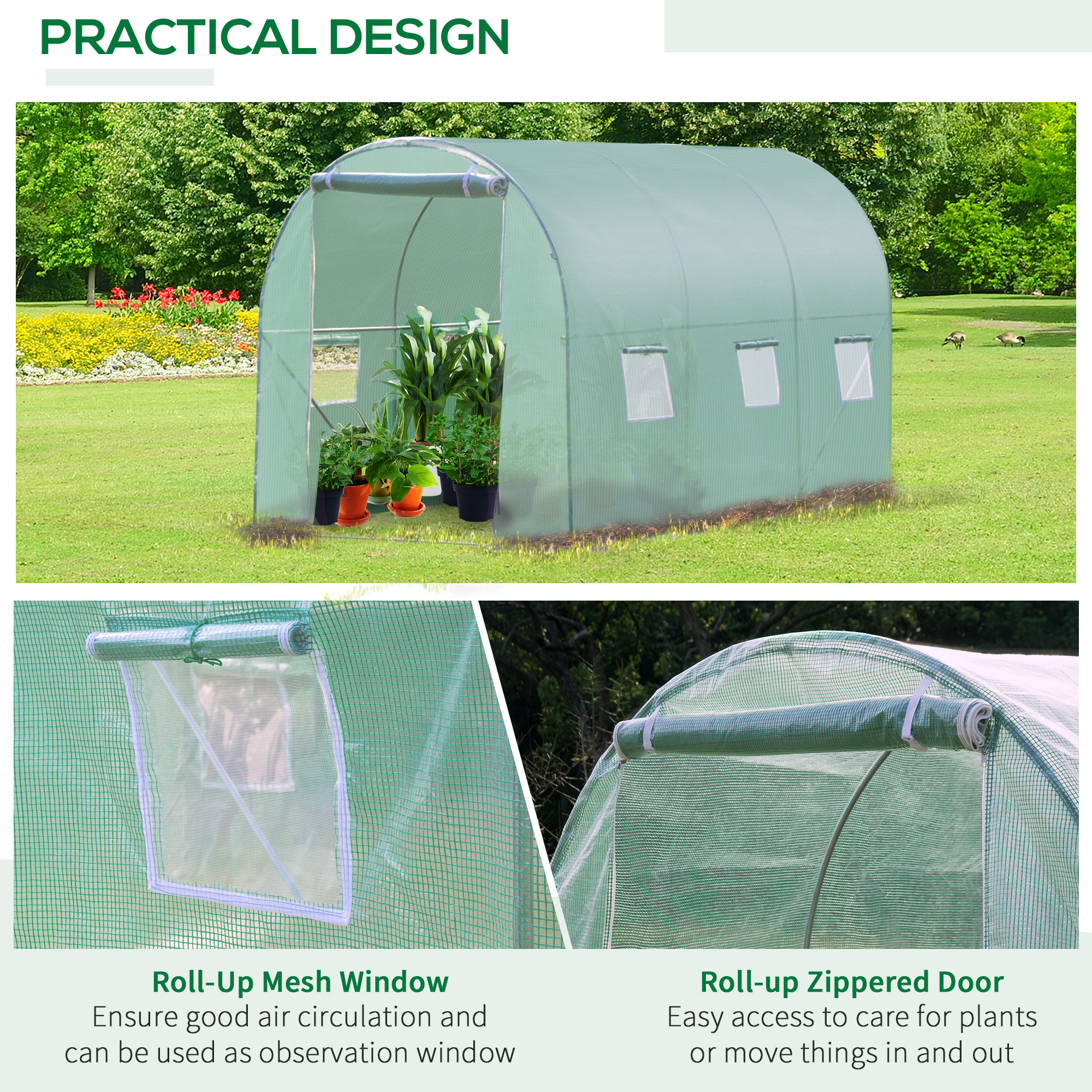 Outsunny Walk-in Polytunnel Greenhouse, Outdoor Garden Tunnel ...