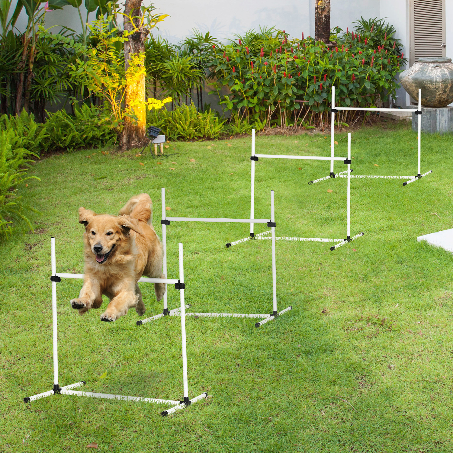 PawHut 4 Pieces Dog Agility Training Equipment, Adjustable Height Jumps ...