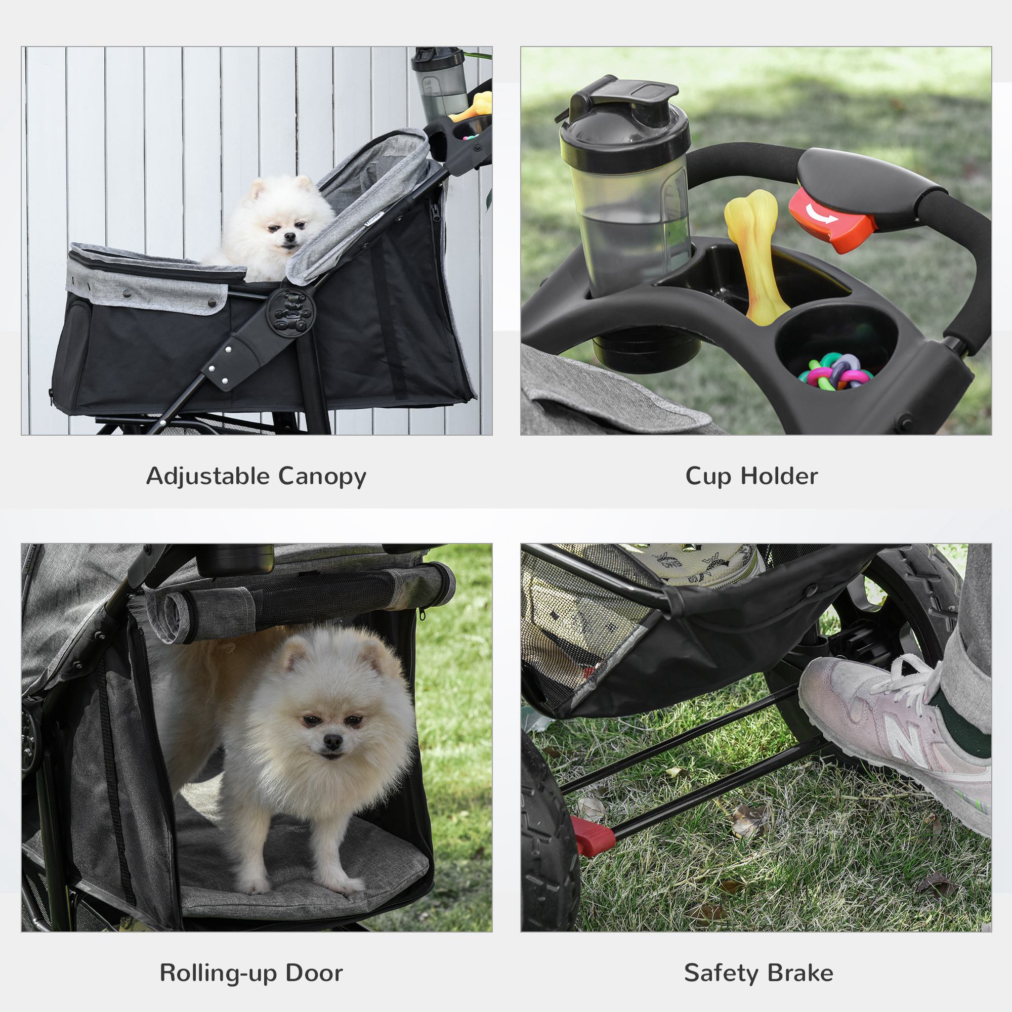 PawHut Dog Pram Dog Stroller Pet Stroller, 3 Wheels Dog Pushchair with ...