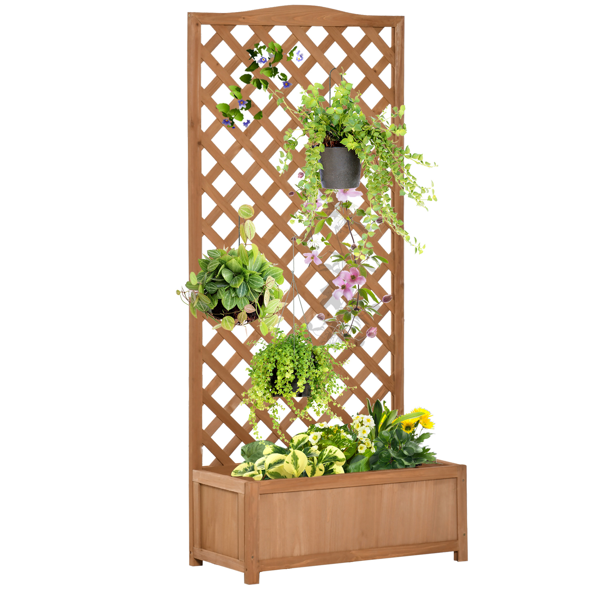 Outsunny 53L Garden Wooden Planter Box with Trellis Free Standing ...